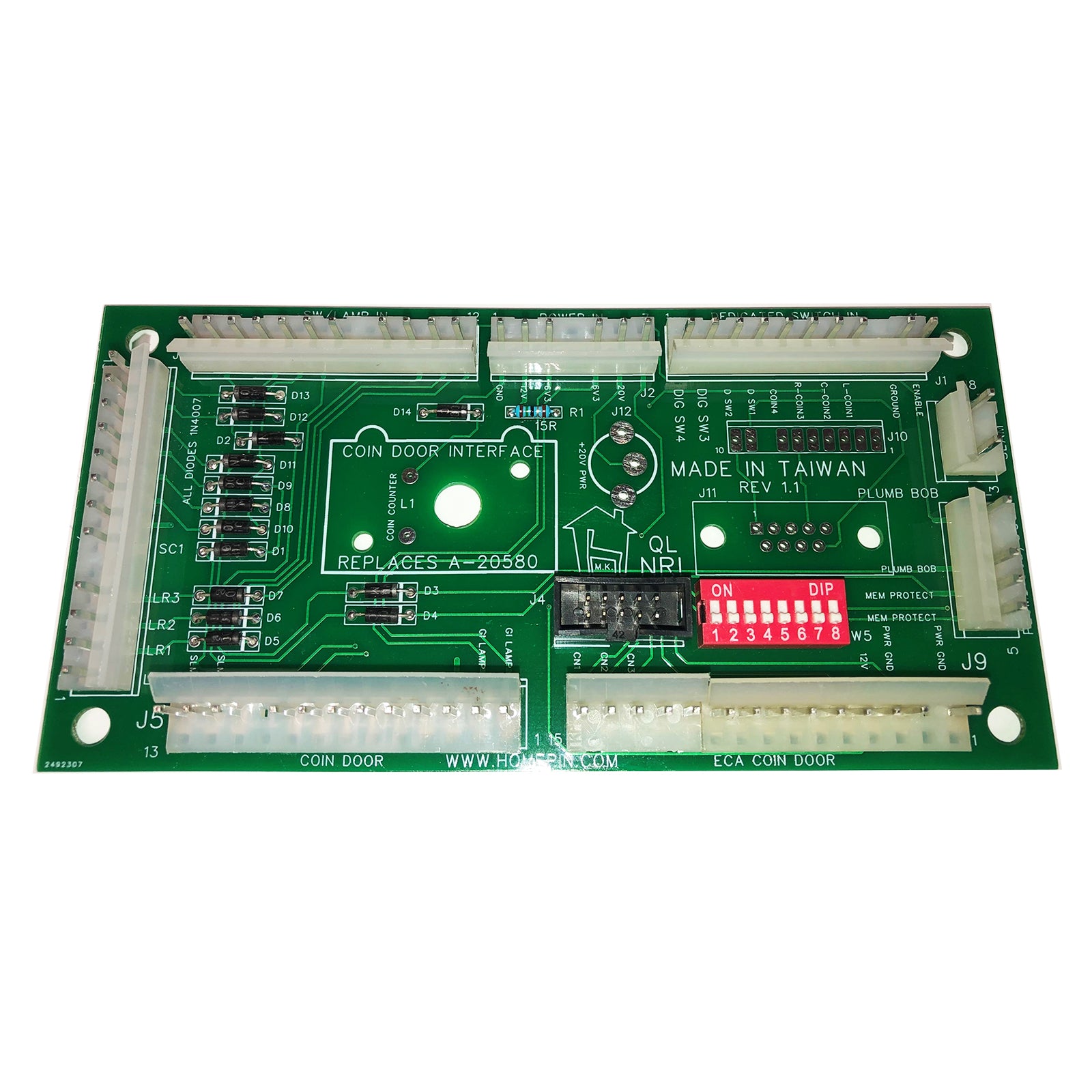 Coin Door Interface Board and Spacer A-20580 / A-20731