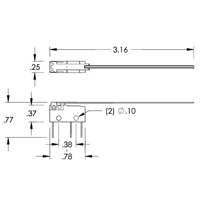 Sub-MicroSwitch w/ 4" Straight Wire Actuator: sw_02 / 5647-12693