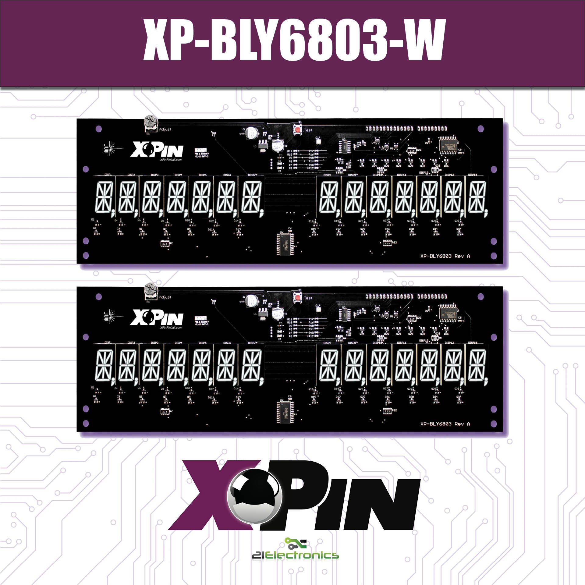 XP-BLY6803-W / BALLY/MIDWAY 7 DIGIT DISPLAY: WHITE (Includes Red, Gree